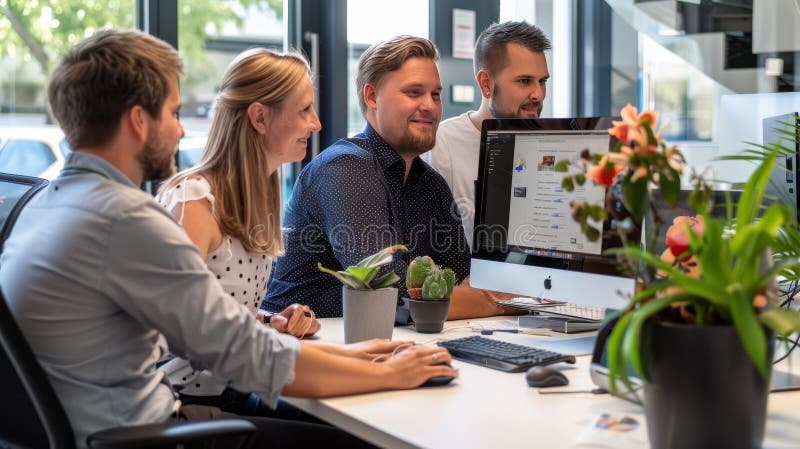 Proactive Office Team in Modern Workspace with Computer, Fostering ...