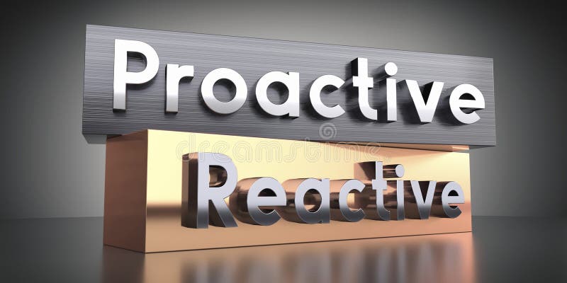 Proactive, Reactive - Words on Metal Blocks Stock Illustration ...
