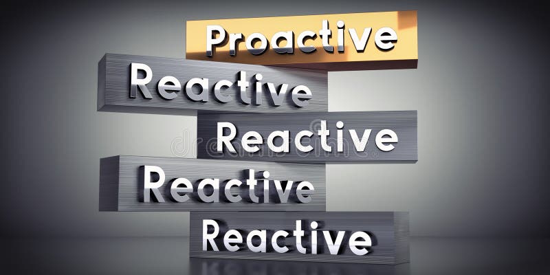 Proactive and Reactive - Words on Metal Blocks Stock Illustration ...