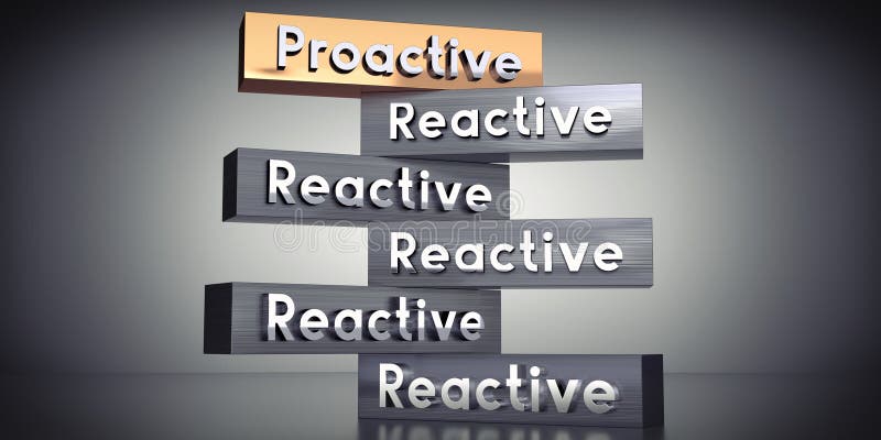 Proactive and Reactive - Words on Metal Blocks Stock Illustration ...