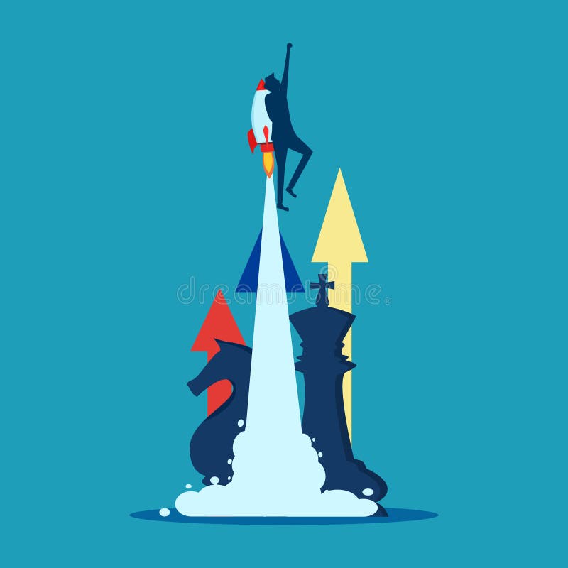 Proactive Strategy. Businessman Soaring by Rocket Vector Stock Vector ...