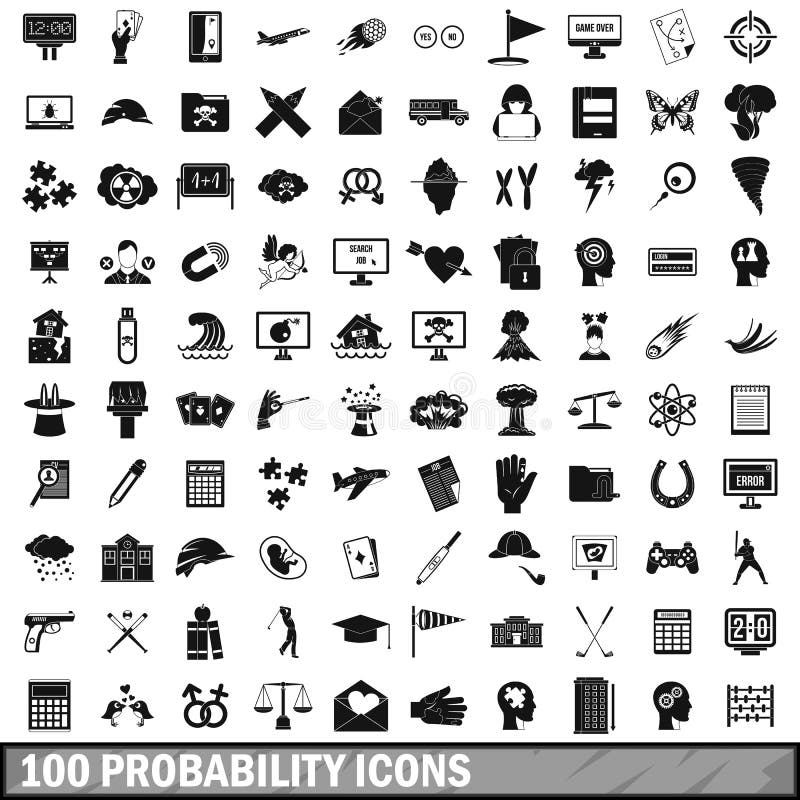 100 Probability Icons Set, Simple Style Stock Vector - Illustration of ...