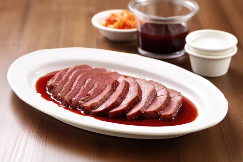 Probed Brisket with Sauce on a Porcelain Serving Plate Stock Image ...