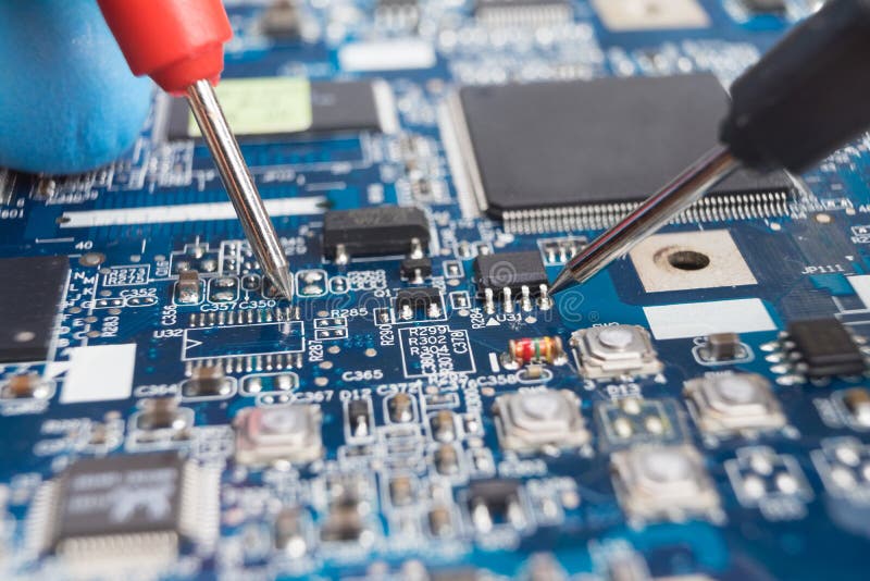 The Probes of the Tester Touch the Terminals of the Chip. Computer ...