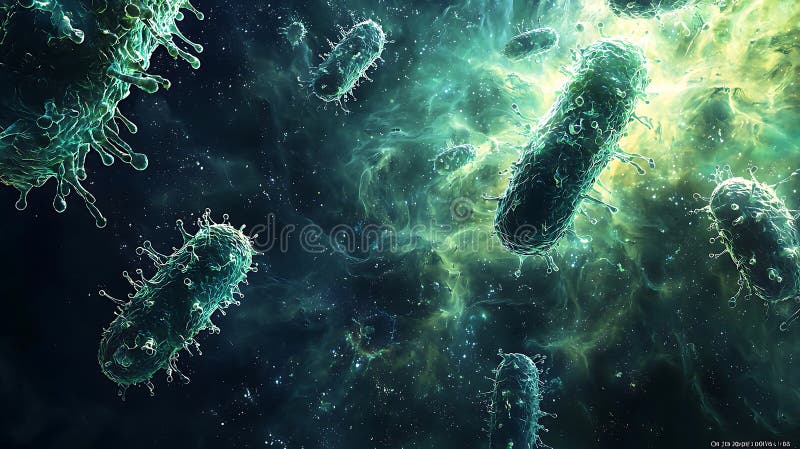 Probiotic Bacteria Visualized As Glowing Microorganisms in Space Stock ...