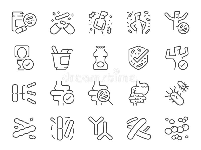Probiotic Icon Set It Included Prebiotic Microbiome Healthy