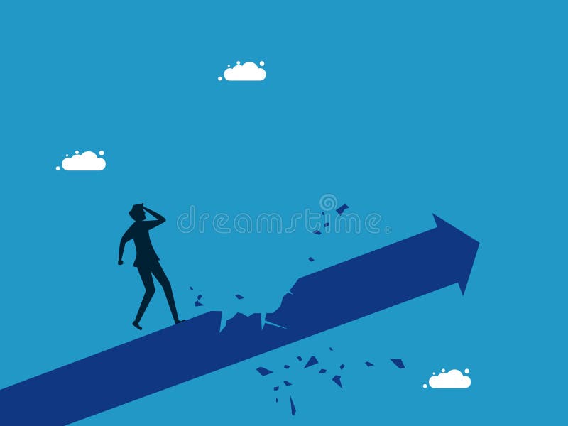 Problem of Business Growth. Man Looking at Broken Growth Graph Stock ...