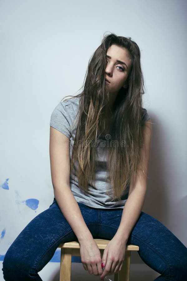 Problem Depressioned Teenage with Messed Hair and Sad Face Stock Photo ...