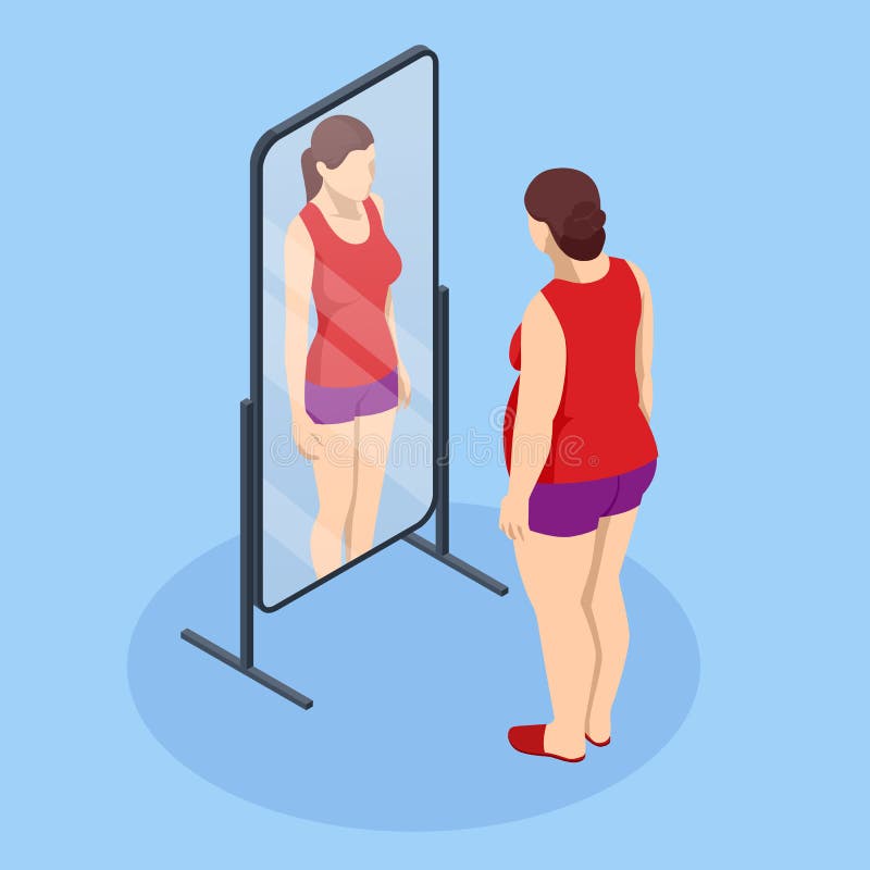 Man Sees Overweight Self In Mirror Stock Illustration Illustration Of