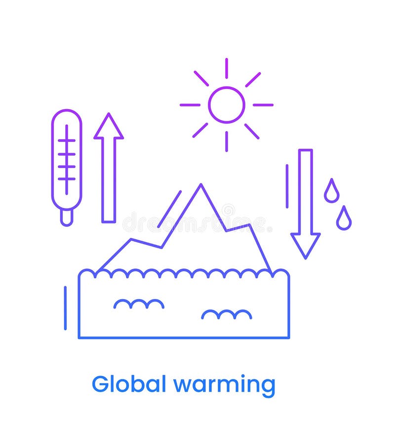 Problem Global Warming Line Icon. Global Temperature Rise, Melting Ice ...