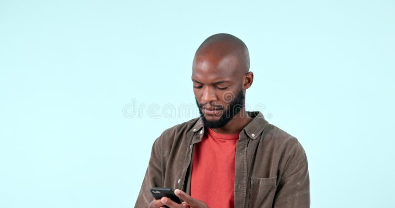 Problem, Shake Head and Black Man with Smartphone, Mistake and Data ...