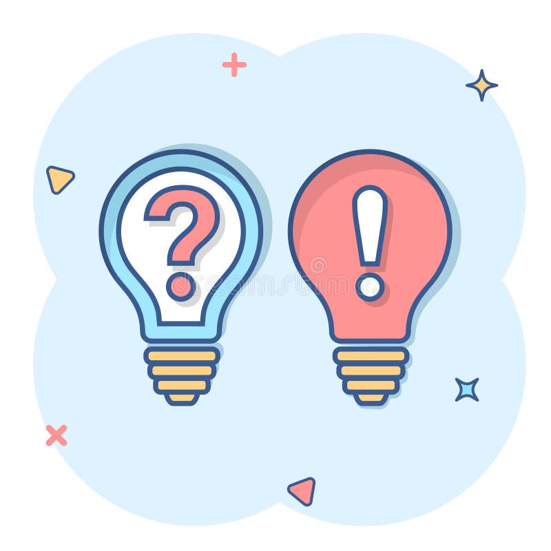 Problem Solution Icon in Comic Style. Light Bulb Idea Vector Cartoon ...