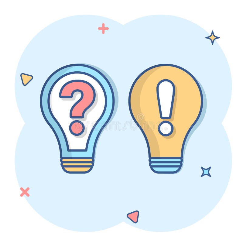 Problem Solution Icon in Comic Style. Light Bulb Idea Vector Cartoon ...