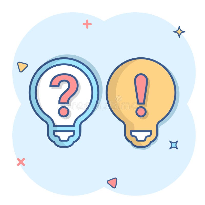 Problem Solution Icon in Comic Style. Light Bulb Idea Vector Cartoon ...