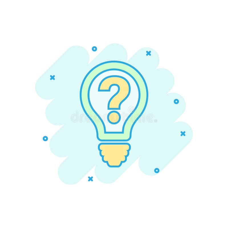 Problem Solution Icon in Comic Style. Light Bulb Idea Vector Cartoon ...