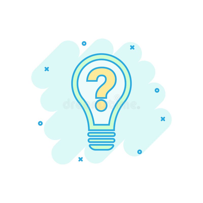 Problem Solution Icon in Comic Style. Light Bulb Idea Vector Cartoon ...