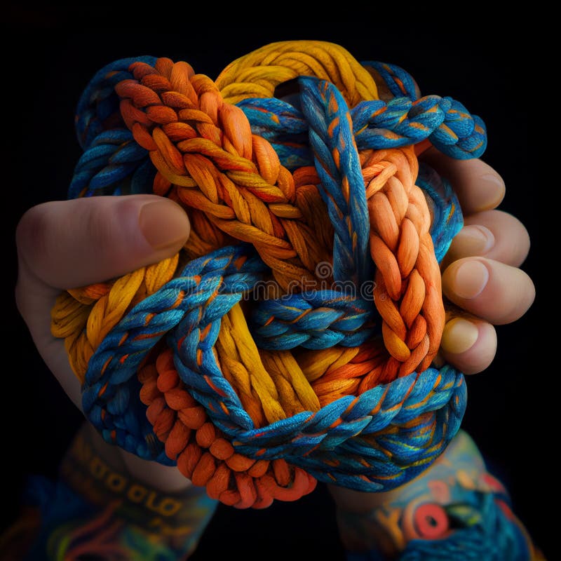 Problem Solution Team Work Concept, Color Rope Knot Picture. Stock ...