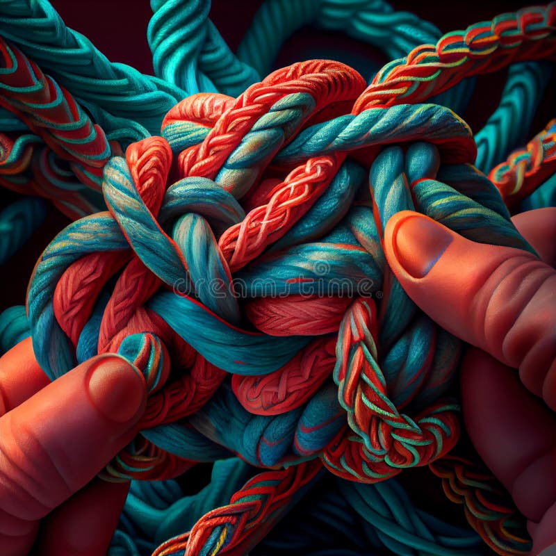 Problem Solution Team Work Concept, Color Rope Knot Picture. Stock ...