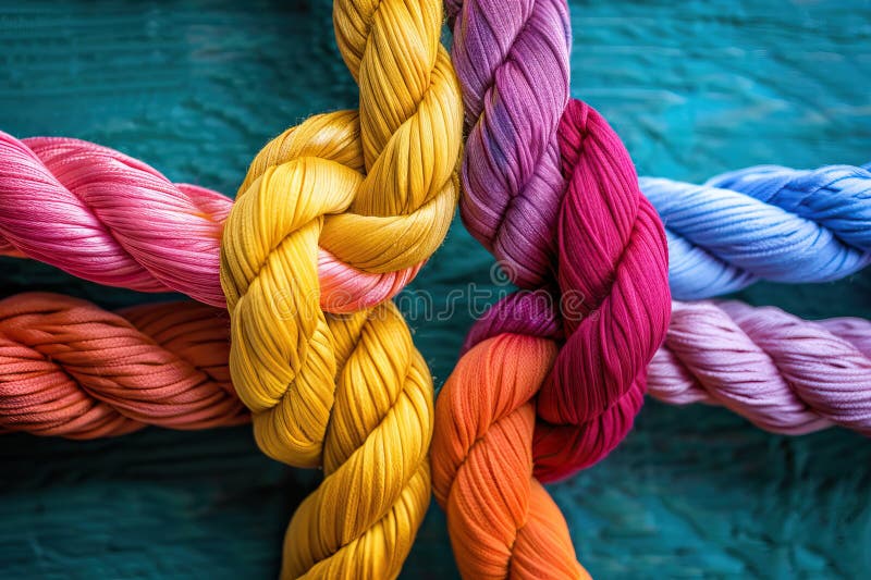 Problem Solution Team Work Concept, Color Rope Knot Picture. Stock ...