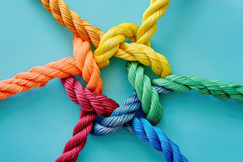 Problem Solution Team Work Concept, Colored Rope Knot Picture.blue ...