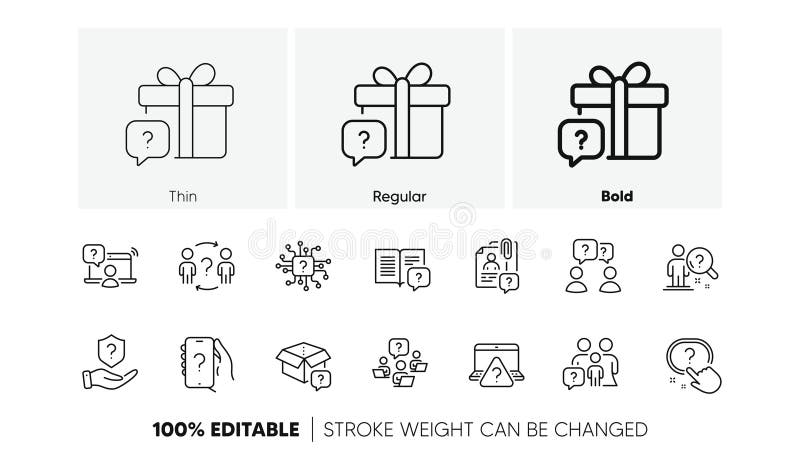 Questions Line Icons. Problem Solve, Artificial Intelligence Computer, Phone with Question Mark ...