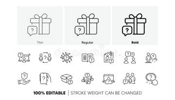 Questions Line Icons. Problem Solve, Artificial Intelligence Computer, Phone with Question Mark ...