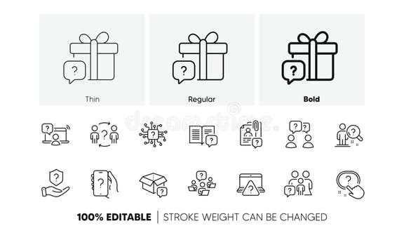 Questions Line Icons. Problem Solve, Artificial Intelligence Computer, Phone with Question Mark ...