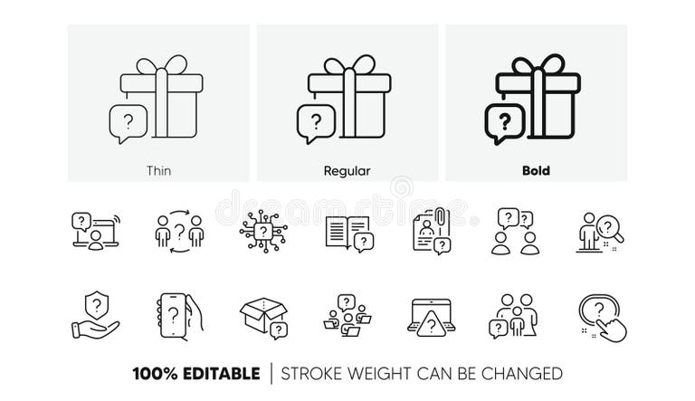 Questions Line Icons. Problem Solve, Artificial Intelligence Computer, Phone with Question Mark ...