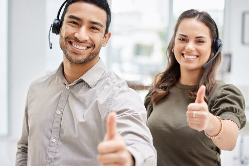 Problem Solved. Cropped Portrait of Two Young Call Center Agents Giving ...