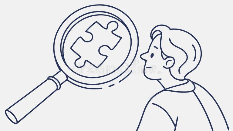 Problem Solving Analysis, Person with Magnifying Glass on Puzzle ...