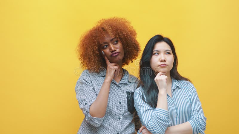 Problem Solving Concept. Two Young Women Questioning Chioces they Have ...