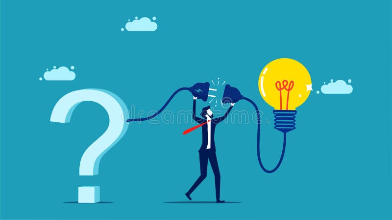 Problem Solving and Creativity. Businessman Connects a Question Mark To ...