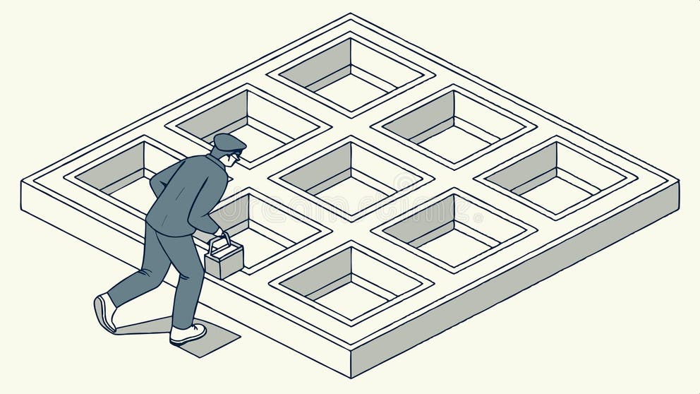 Problem,solving Illustration: Person Navigating an Isometric Grid Maze ...