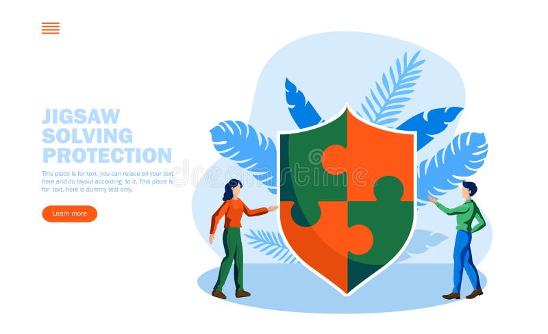 Problem Solving with Jigsaw Shield and Two Person Conversation Stock ...