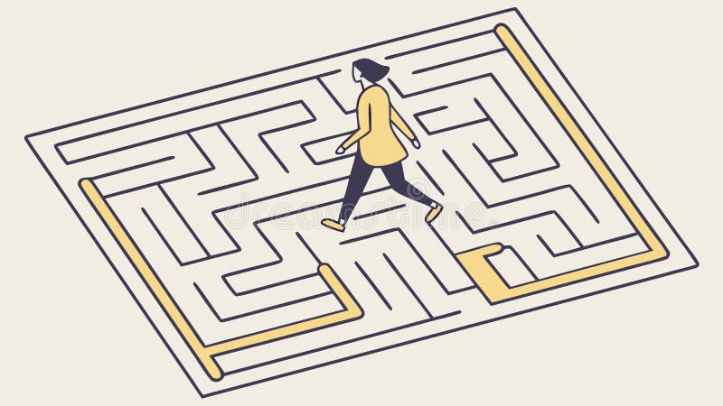 Problem Solving Maze: Person Navigating a Complex Labyrinth, Vector ...