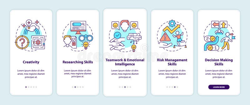 Problem Solving Skills Onboarding Mobile App Page Screen With Concepts