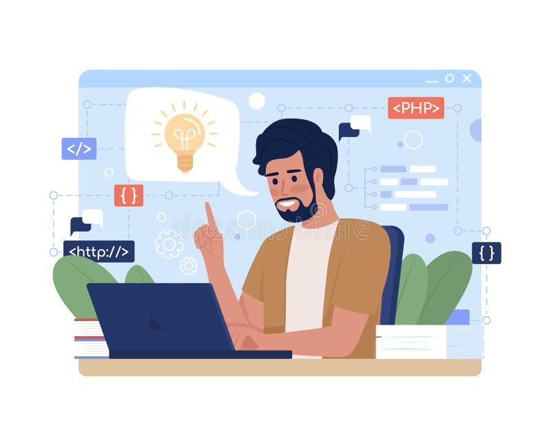 Problem Solving in Software Development 2D Vector Isolated Illustration ... Problem Solving in Software Development 2D Vector Isolated Illustration ...