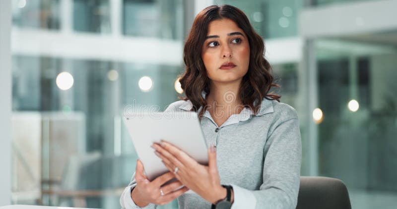 Problem Solving, Tablet and Thinking with Business People in Office for ...