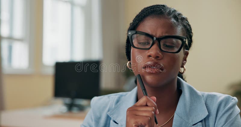 Problem Solving, Thinking and Video Call with Business Black Woman in ...