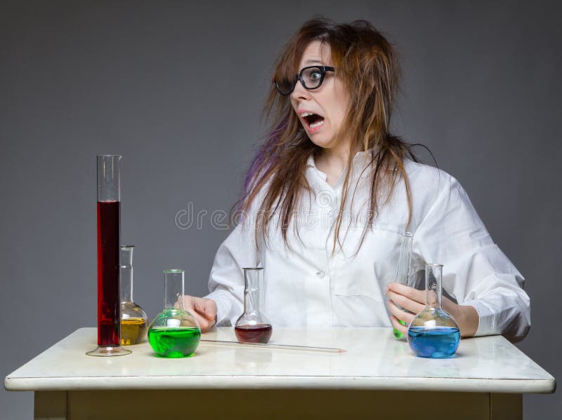 Surprised Scientist Child in Lab Coat with Flasks Stock Photo - Image ...
