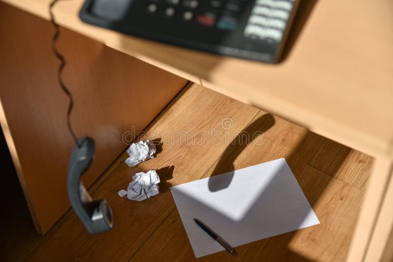 Problem at Work, Picked Up the Phone on the Desk in the Office Stock ...