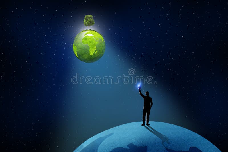 The Problem of World Ecology. a Man Stands on the Globe Signaling the ...