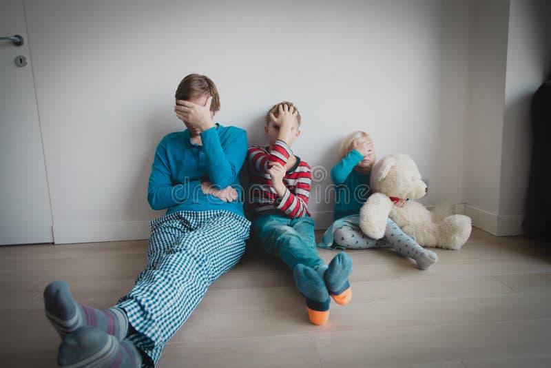 Problems in Family, Stressed Father and Kids at Home Stock Image ...