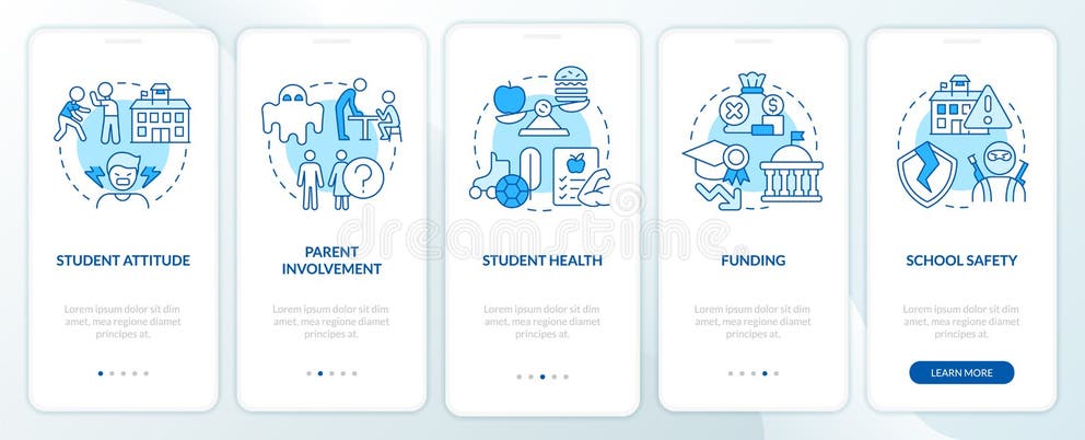 Problems in Public Schools Blue Onboarding Mobile App Screen Stock ...