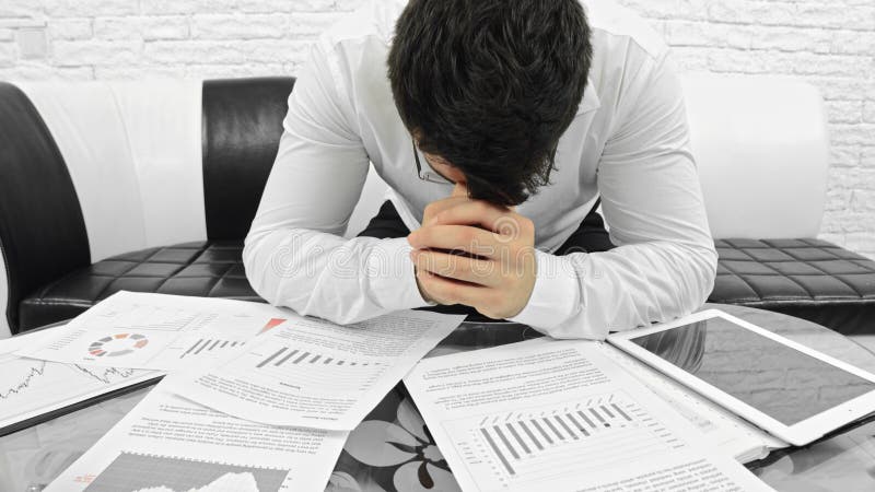 The Problems Young Business Man Working at Office with Documents Stock ...