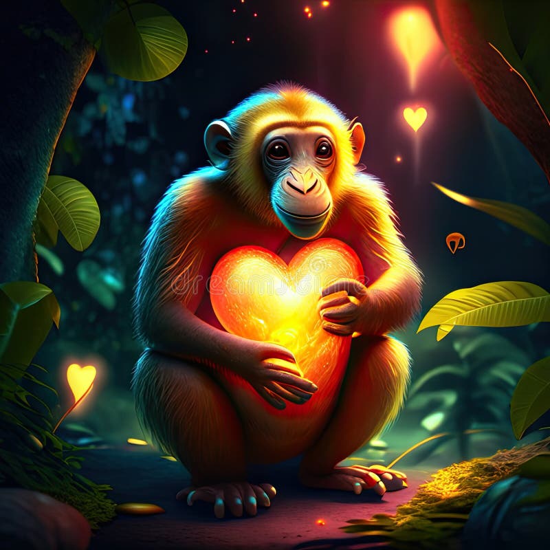 Proboscis Monkey Hugging Heart Monkey with a Heart in the Forest. 3d ...