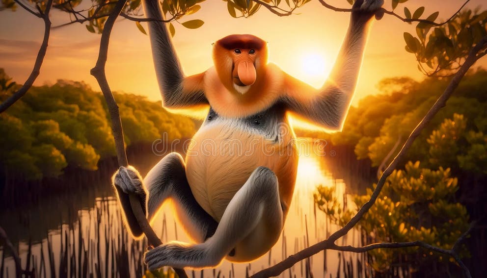 A Proboscis Monkey in Mangroves, Ai Generated Image Stock Illustration ...