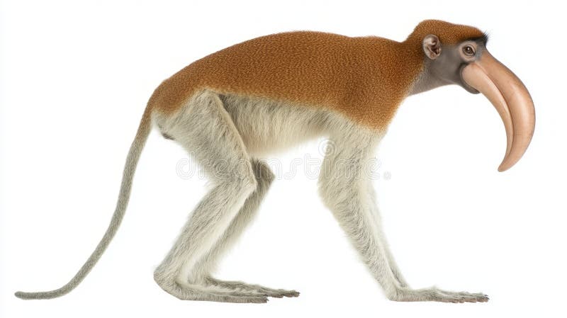 Proboscis Monkey Stands Upright, Displaying Its Remarkable Long Nose ...