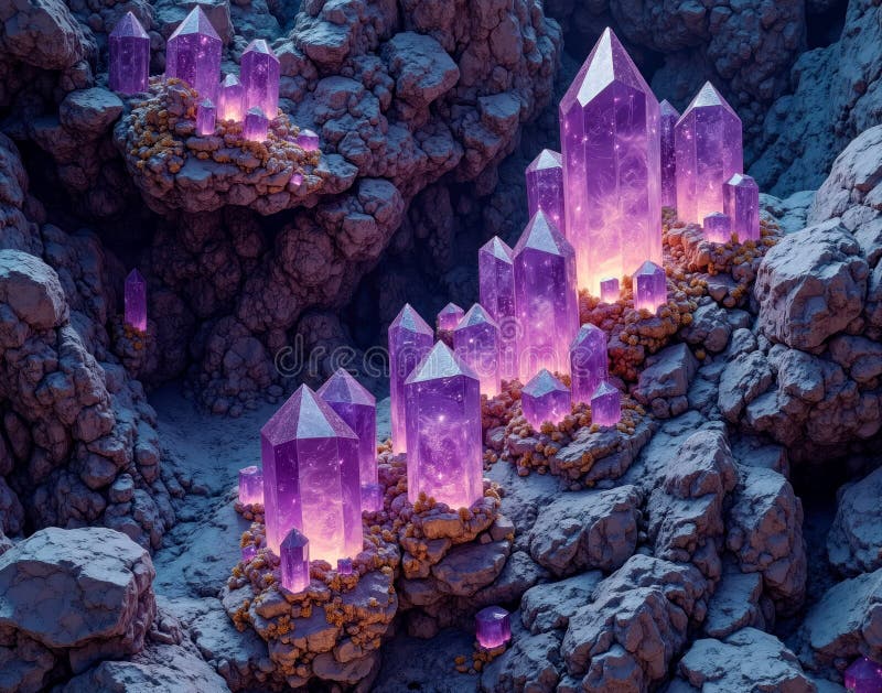 Procedural Crystal Cavern Marble with Amethyst and Quartz Clusters on ...