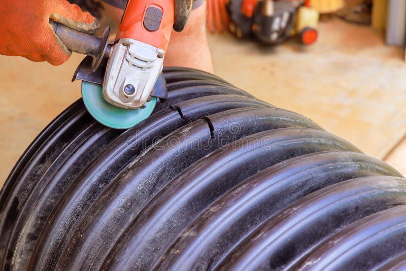 Procedure of Cutting Hole in a Black Plastic Polypropylene Sanitary ...